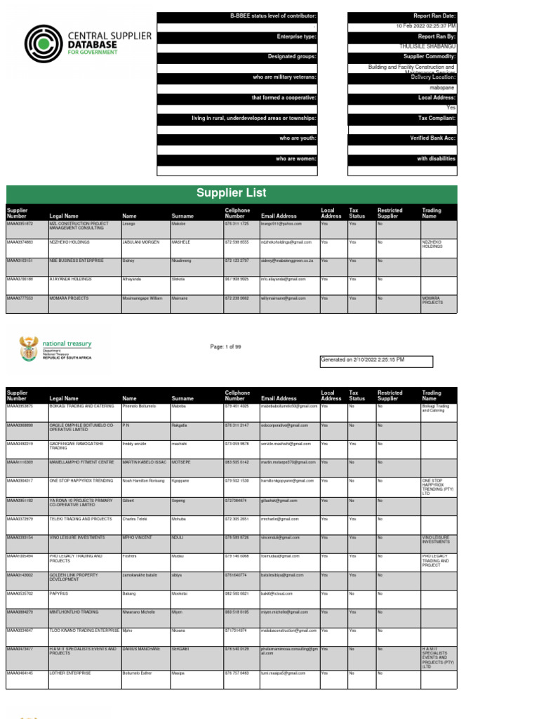 Supplier List for Construction Services | PDF