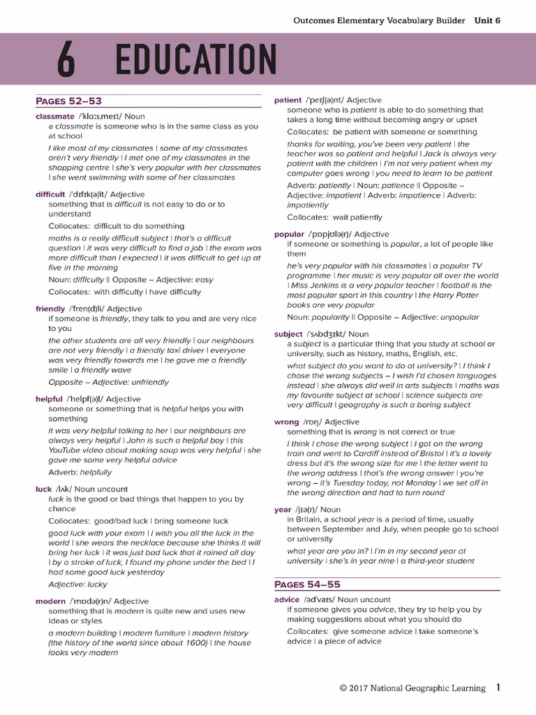 Outcomes Elementary VocabularyBuilder Unit6 | PDF Outcomes Elementary VocabularyBuilder Unit6 | PDF