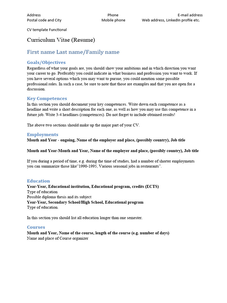 CV Template Functional English | PDF | Linked In | Résumé