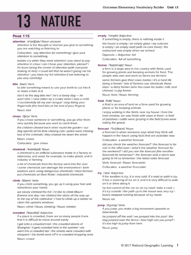 Outcomes_Elementary_VocabularyBuilder_Unit13 | PDF