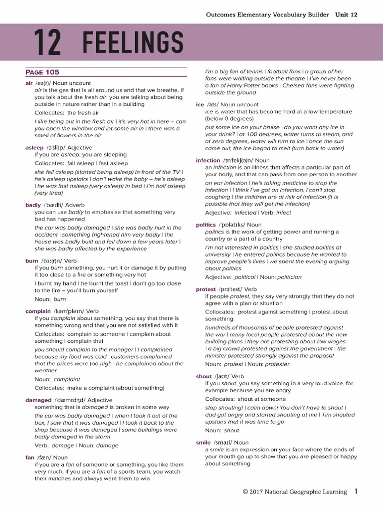 Outcomes Elementary VocabularyBuilder Unit12 | PDF