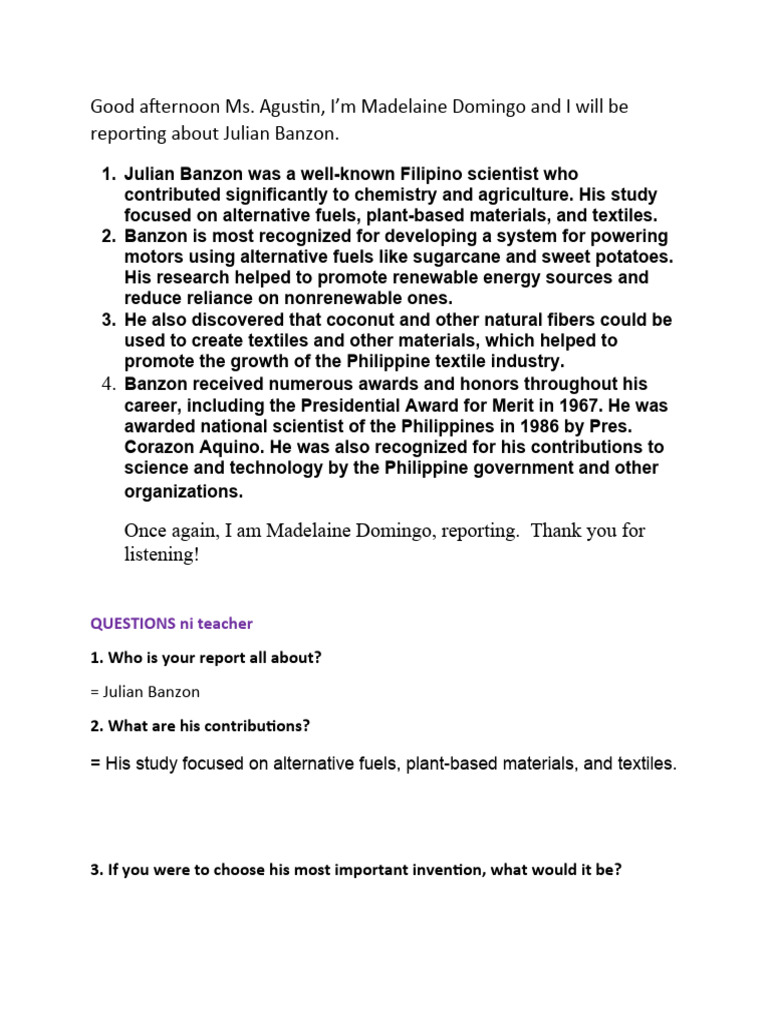 Julian Banzon Science Report Script | PDF | Social Science