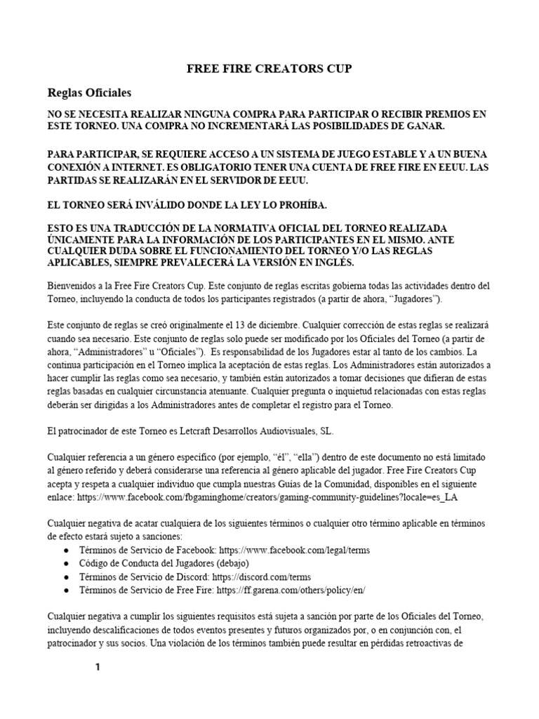 ES Esports Tournament Official Rules Free Fire Creators Cup 22 | PDF ...