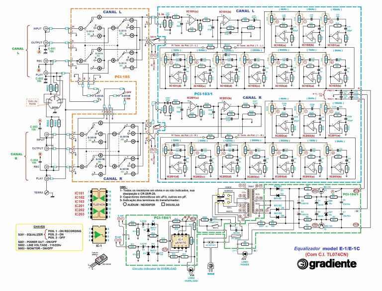 Eq. Gradiente E-1 (Esquema Editado Com CI TL074CN) | PDF