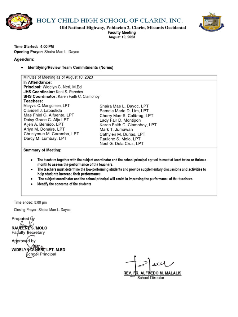 Minutes of Faculty Meeting | PDF