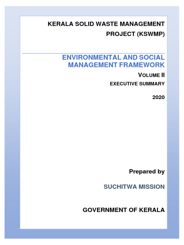 2 KSWMP Vol-II-esmfexesum Fin3nov20 | PDF | Waste | Environmental ...