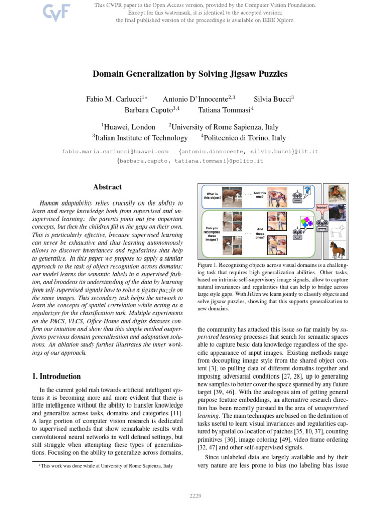 Domain Generalization via Jigsaw Puzzles | PDF | Machine Learning ...
