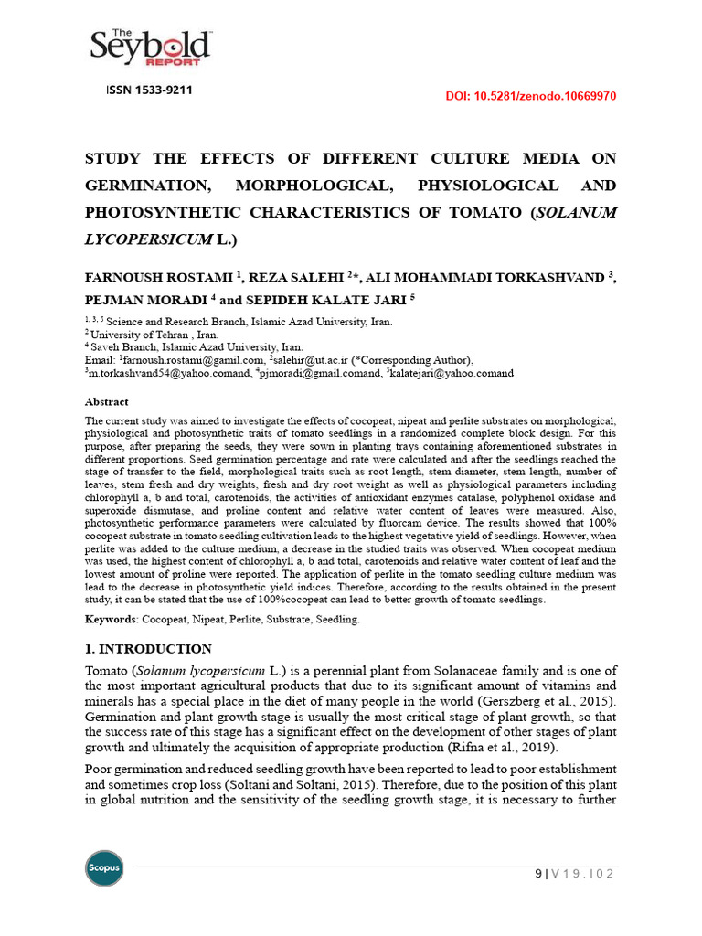 Study The Effects of Different Culture Media On Germination, Morphological, Physiological AND ...
