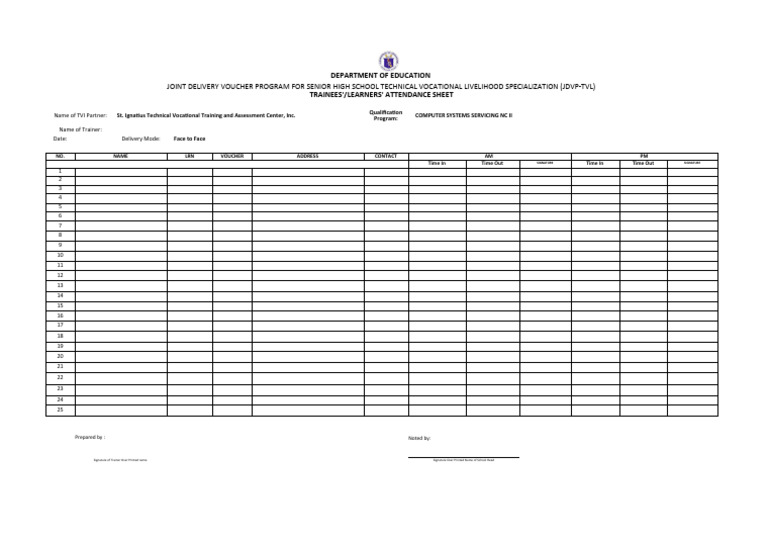 Attendance Sheet Format 2024 | PDF