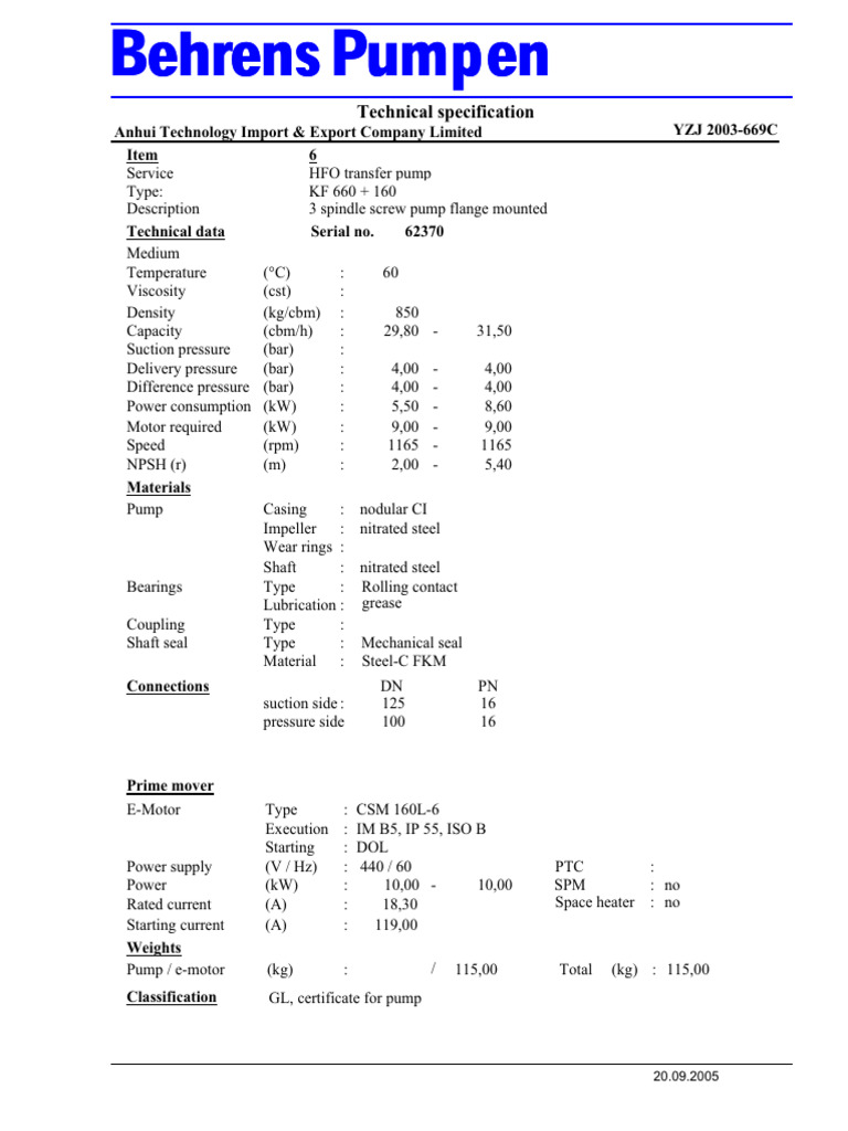 HFO Transfer Pump | PDF | Pump | Bearing (Mechanical)