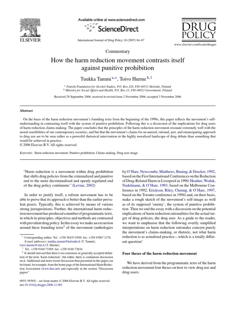 How The Harm Reduction Movement Contrasts Itself | PDF | Social Stigma ...