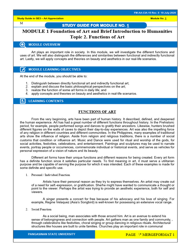 Functions of Art in Society Explained | PDF | The Arts | Thought