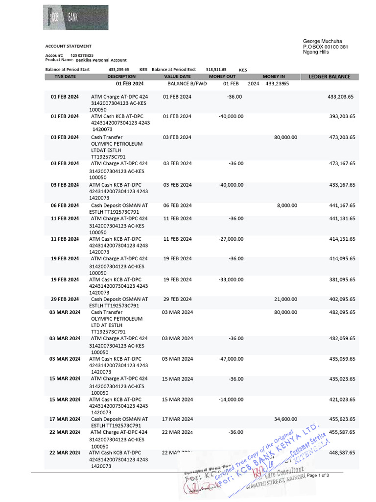 643682523-KCB-BANK-STATEMENT (1) | PDF | Automated Teller Machine | Cash