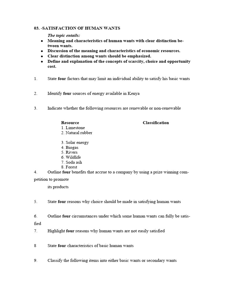 Satisfaction of Human Wants Q | PDF | Business