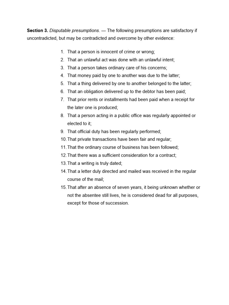 Disputable Presumption | PDF