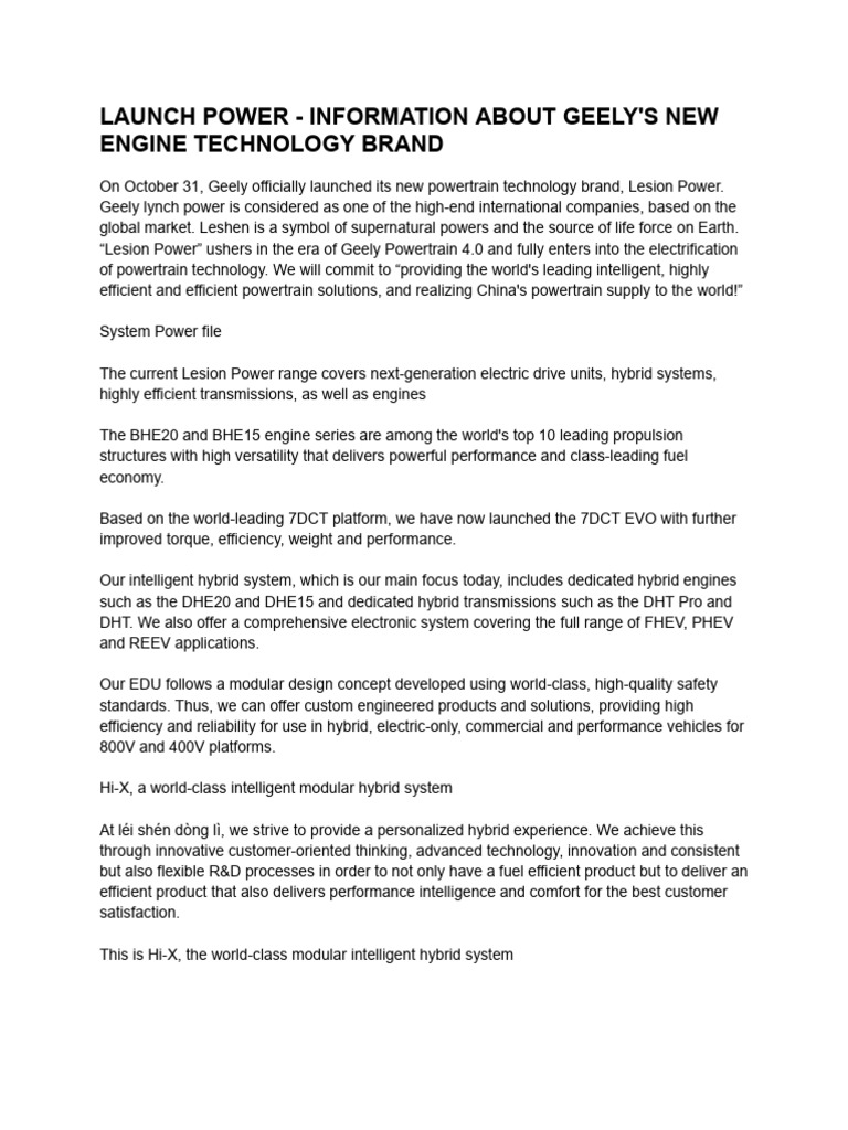 Launch Power - Information About Geely's New Engine Technology Brand ...