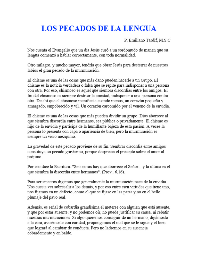 LOS PECADOS DE LA LENGUA | PDF | Pecado | Envidia