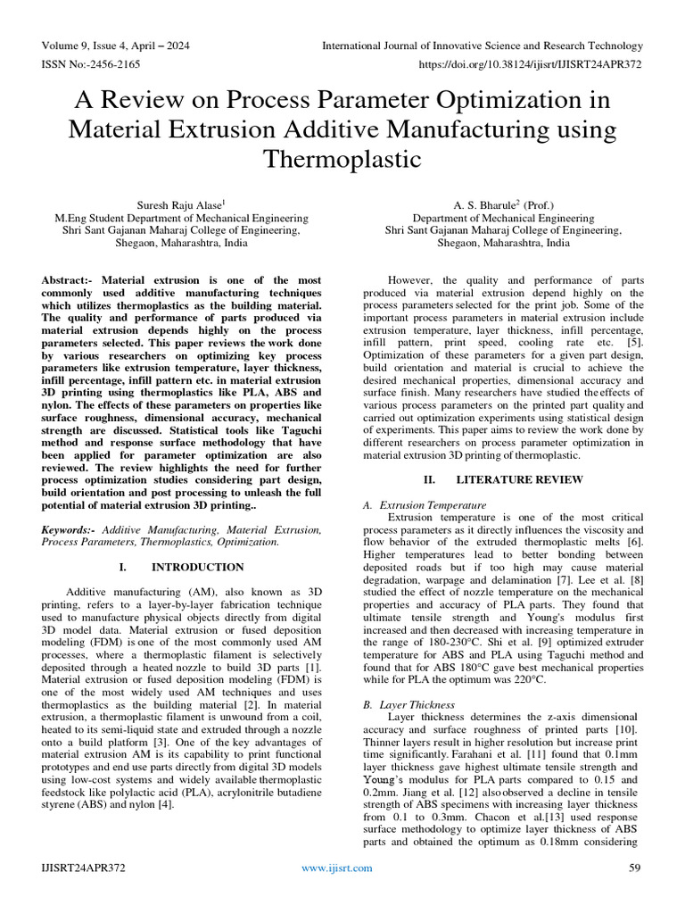 A Review On Process Parameter Optimization in Material Extrusion Additive Manufacturing Using ...