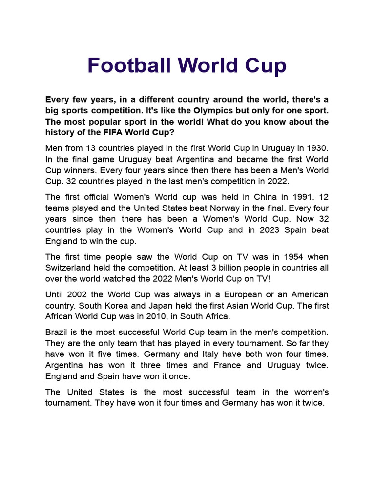 Football World Cup | PDF | Fifa World Cup | Association Football