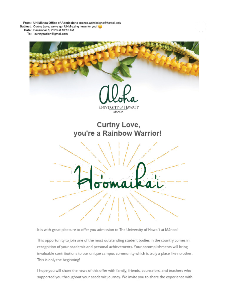 Uh Manoa Acceptance | PDF | Cyberspace | Communication