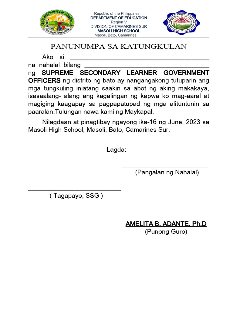 Panunumpa Sa Katungkulan SSG - 082848 | PDF