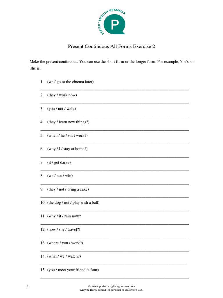 Present Continuous All Forms Exercise 2 | PDF