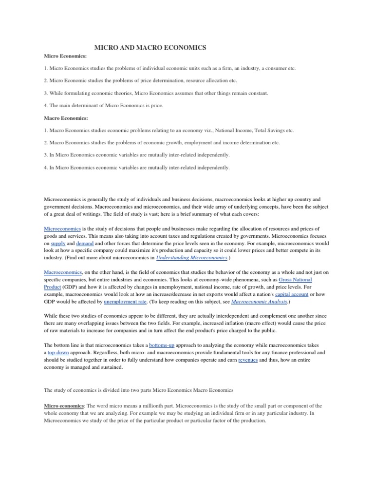 Micro vs Macro Economics Explained | PDF | Macroeconomics | Microeconomics