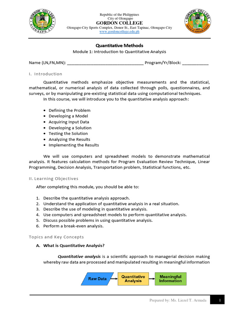 Module 1 Introduction to Quantitative Analysis 1 | PDF | Statistics | Quantitative Research