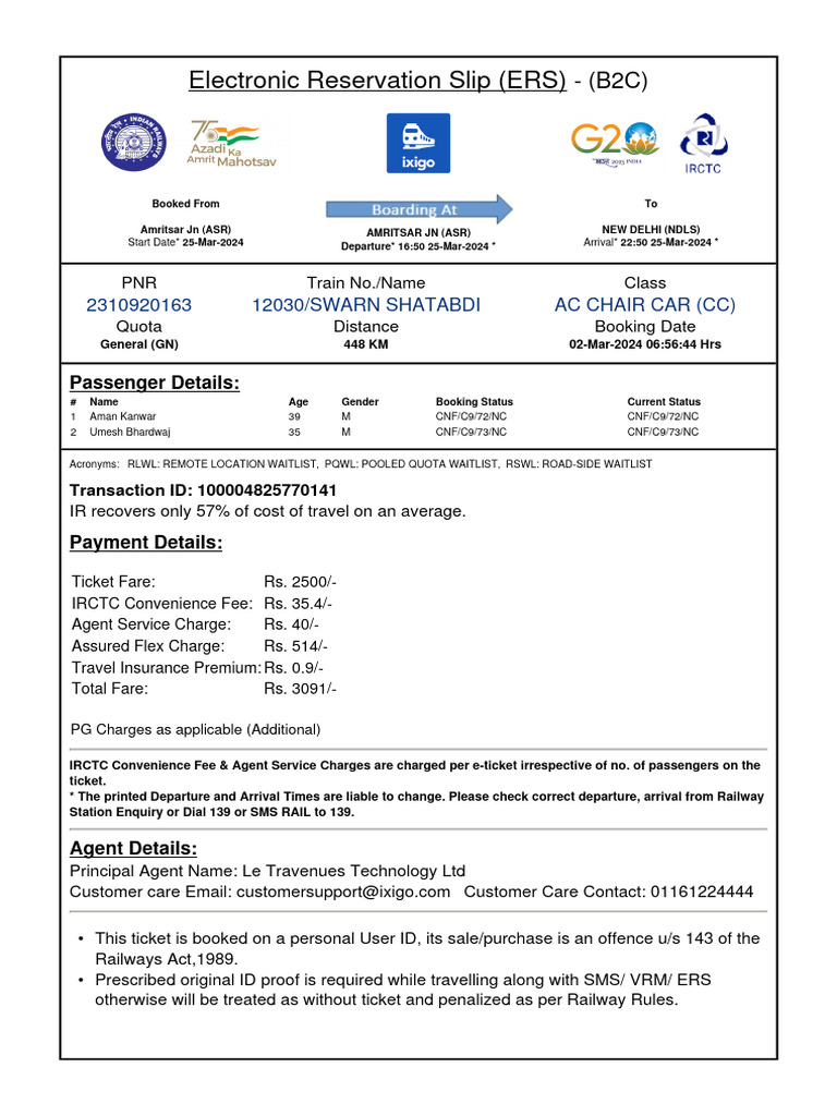 AC Ticket Booking Confirmation | PDF | Identity Document