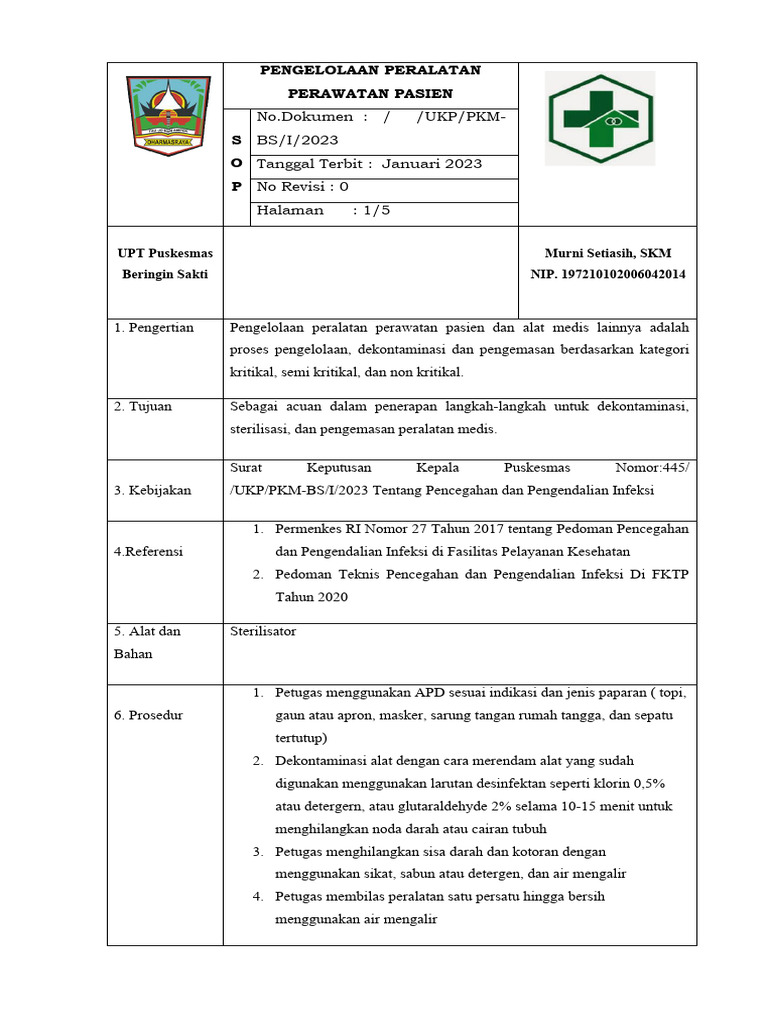 Sop Pengelolaan Peralatan Perawatan Pasien | PDF
