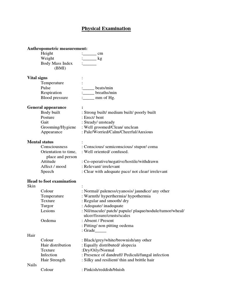 Comprehensive Physical Examination Guide | PDF | Human Nose | Edema