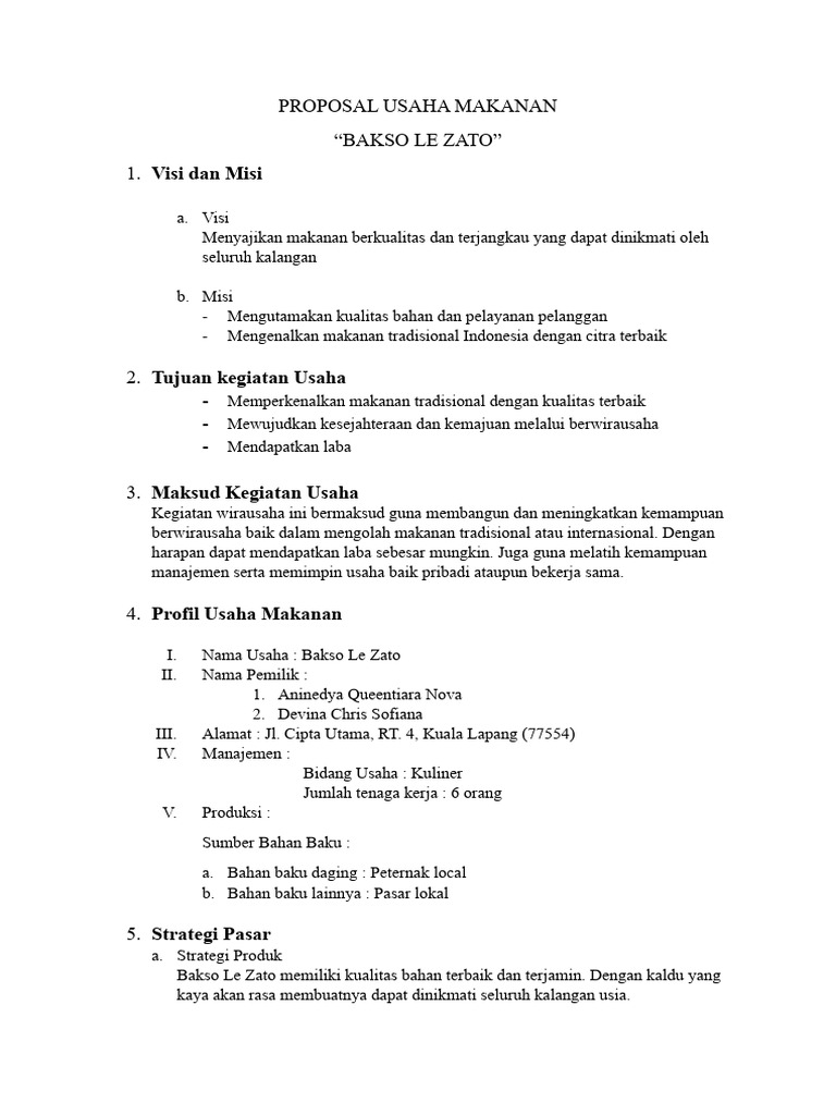Proposal Usaha Bakso Le Zato | PDF | Karier & Perkembangan