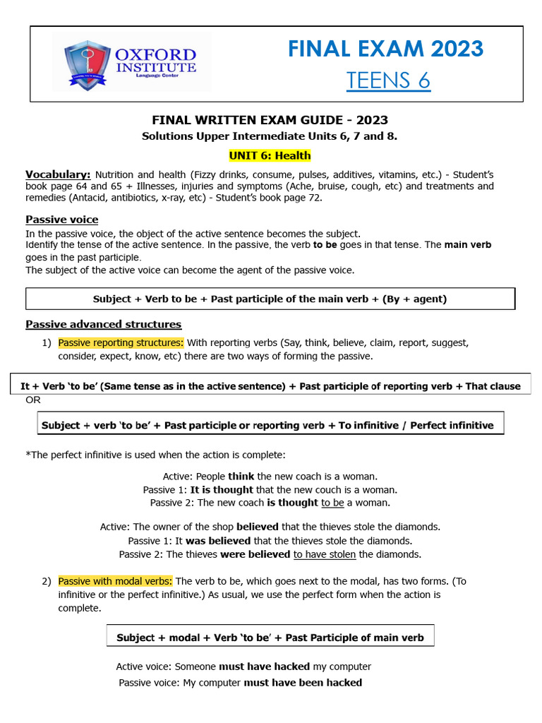 T6 Final Exam Written Guide 2023 | PDF | Verb | Syntax