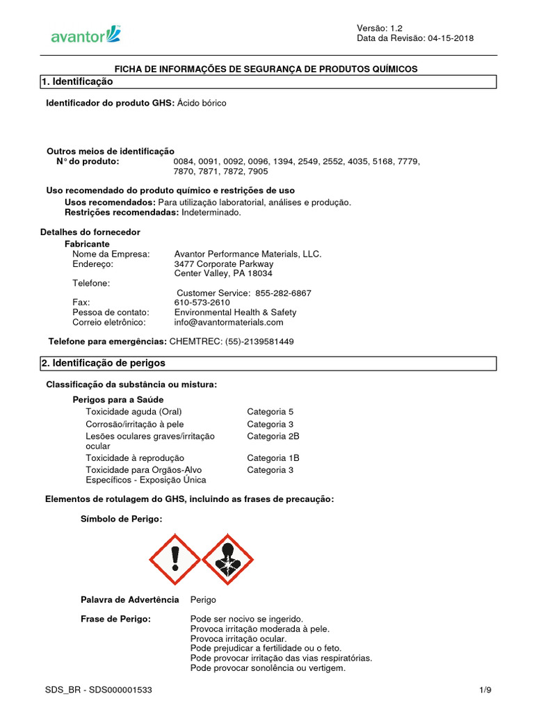 ACIDO BORICO) - J T Baker Avantor | PDF | Celsius | Desperdício
