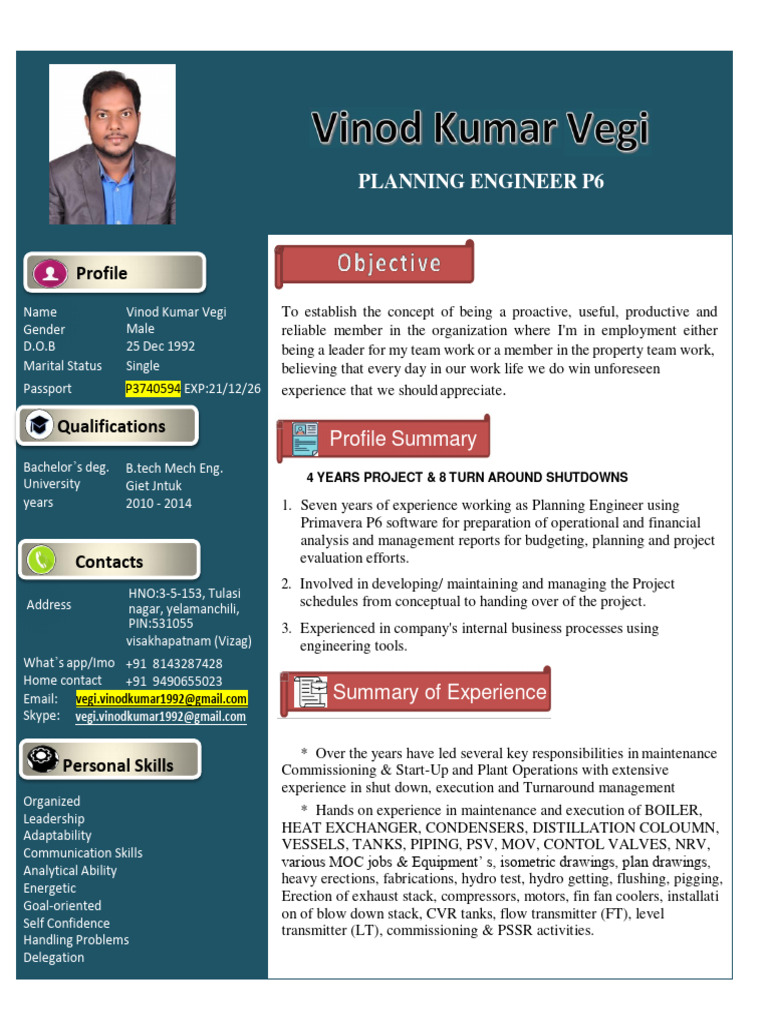 7+ Years Exp Planning Engineer CV PDF | PDF | Project Management