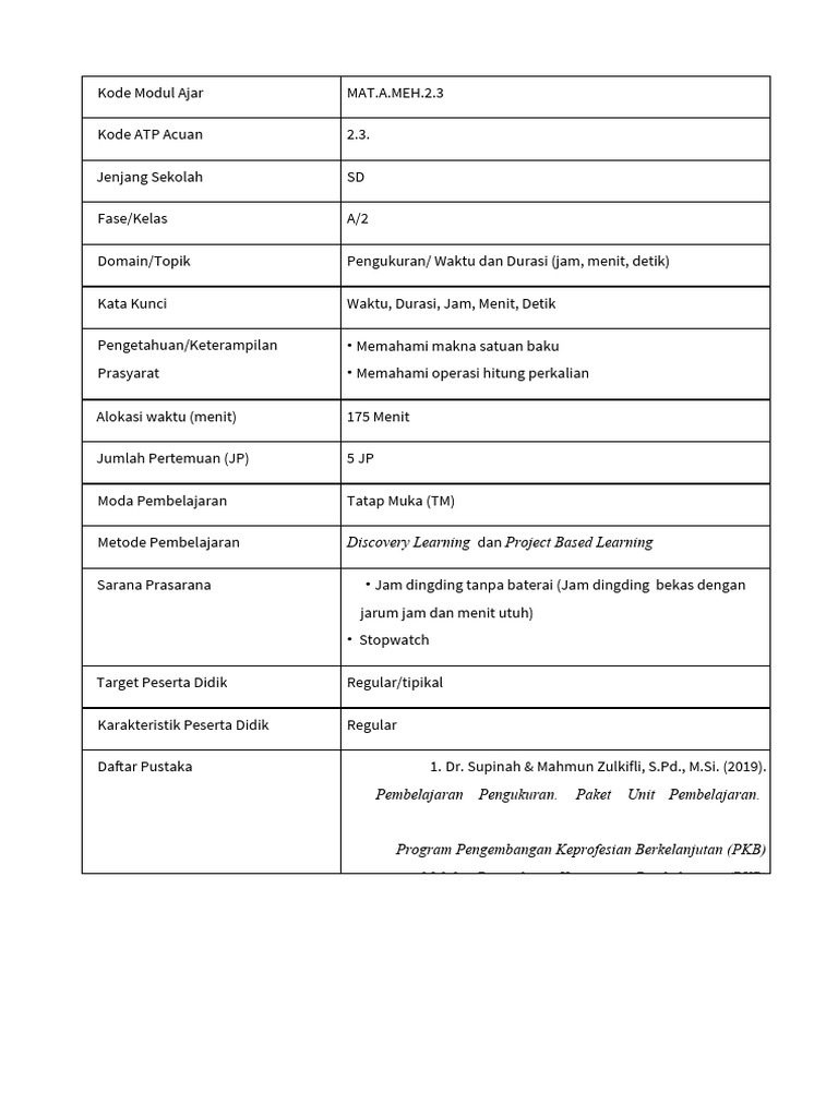 Modul Ajar Pengukuran Waktu Kelas 3 SD | PDF