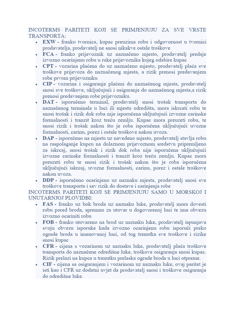 Incoterms Pariteti | PDF