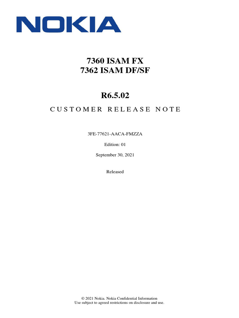 3FE-77621-AACA-FMZZA-01-ISAM R6 - 5 - 02 Customer Release Note | PDF | I Pv6 | Internet