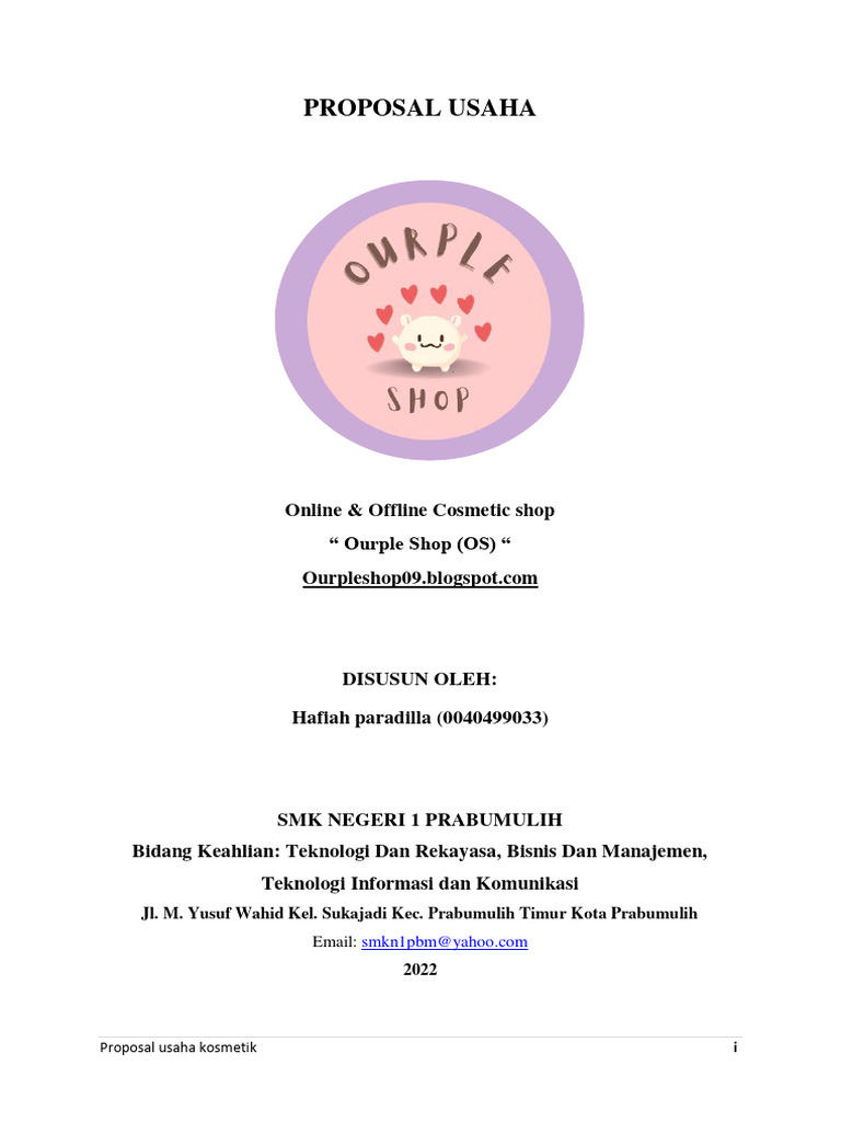 Proposal Usaha Ourple Shop Kosmetik | PDF | Karier & Perkembangan | Bisnis