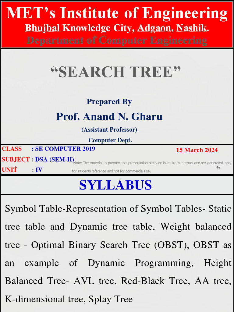Unit 4 Search Tree 2024 Compressed | PDF | Scope (Computer Science) | Computer Programming