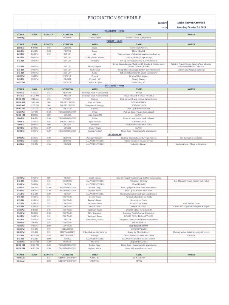 Event Production Schedule Work Sample Ali Short | PDF