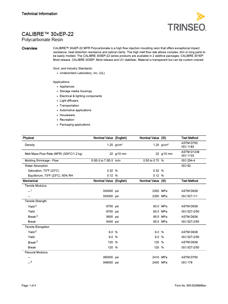 PC Calibre Technical Data | PDF | Pascal (Unit) | Strength Of Materials