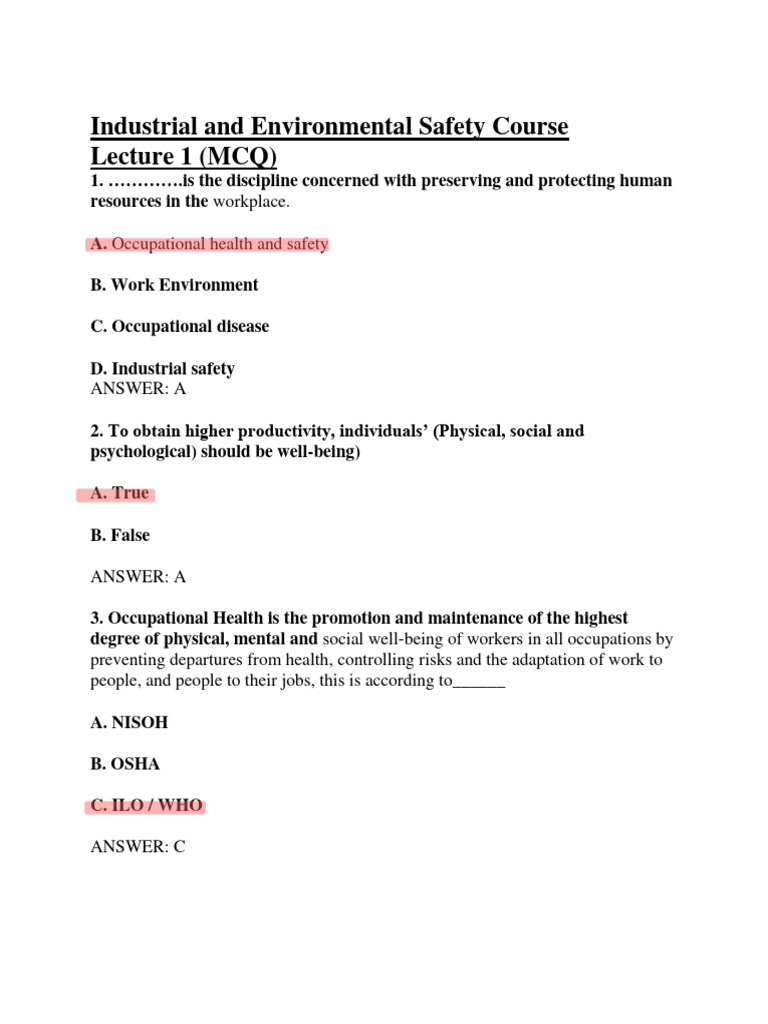 Quesions - Lec 1 - MCQ - 221123 - 225951 | PDF | Occupational Safety And Health | Safety
