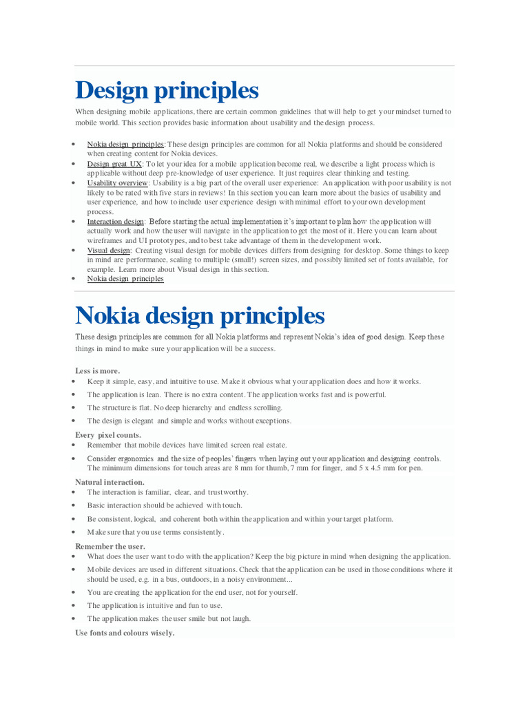 Nokia Design Principles | PDF | Usability | User Interface