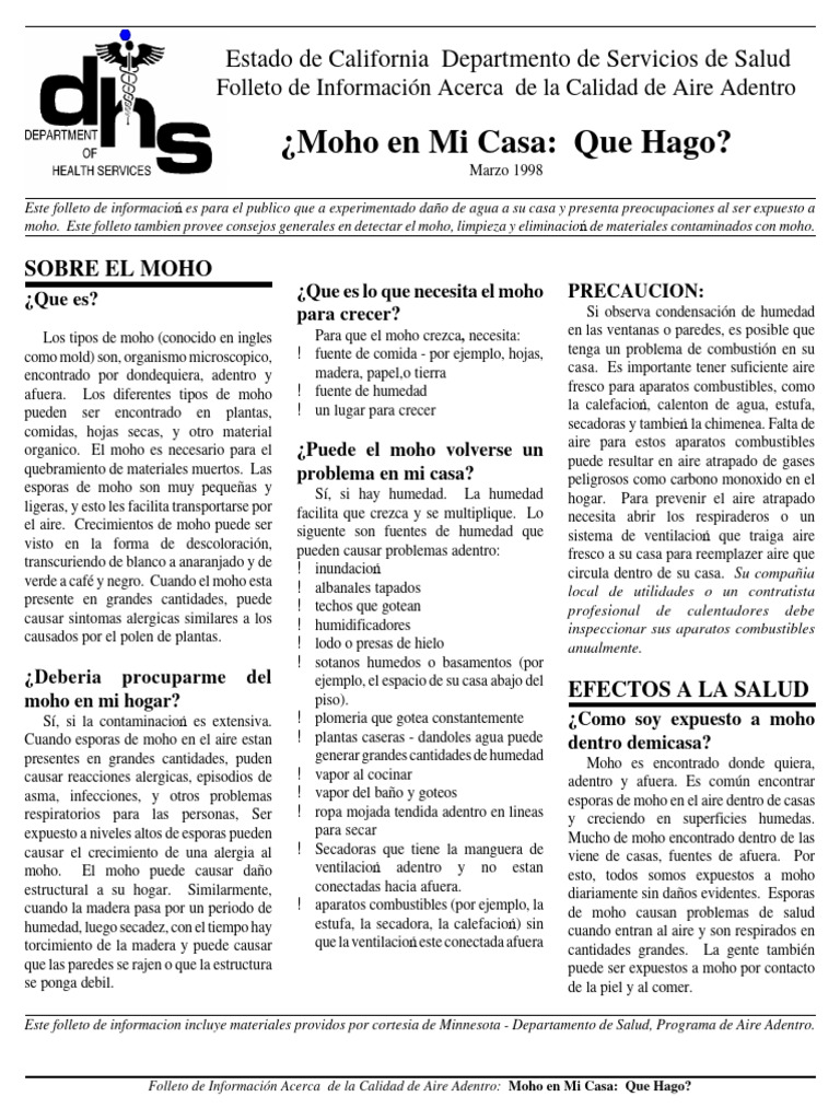 HH - Mold Fact Sheet SPN | Descargar gratis PDF | Molde | Alergia