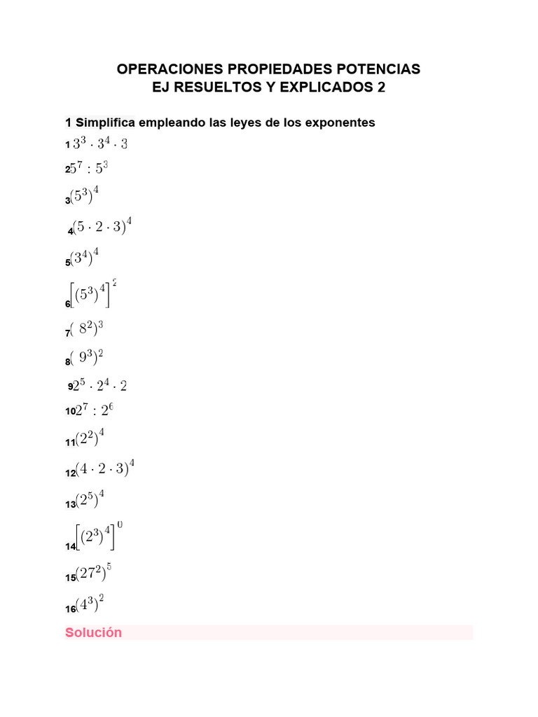 +operaciones Potencias Ej Resueltos y Explicados 2º | PDF ...