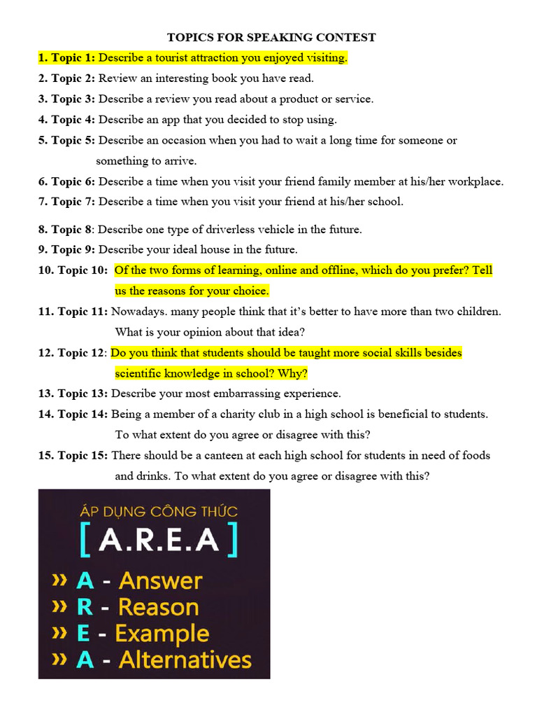 Topics For Speaking Contest? | Download Free PDF | Behavioural Sciences ...