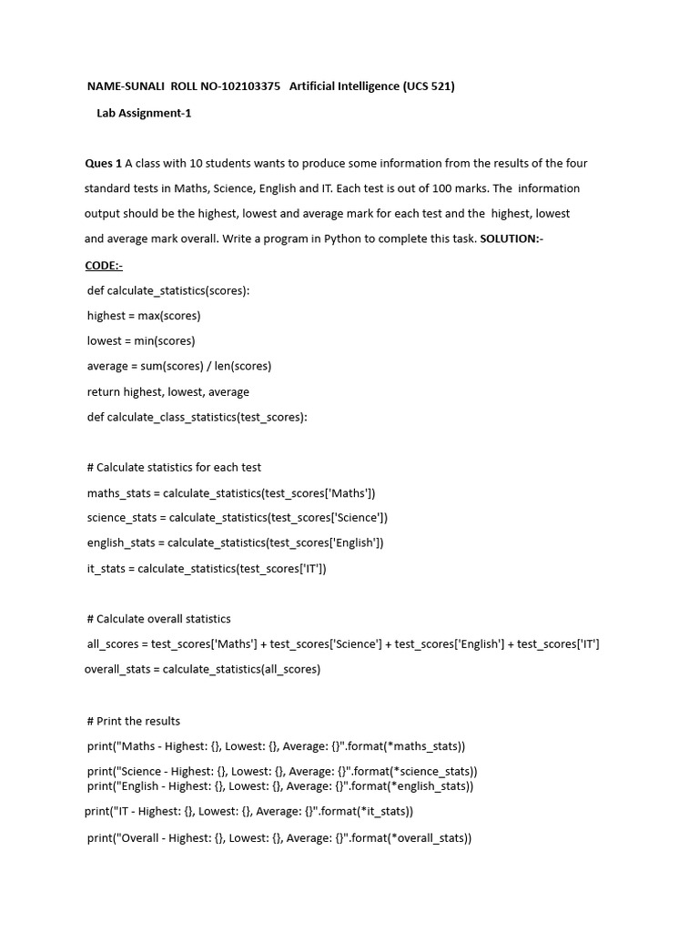 Assignment 1 (102103375 Sunali) | PDF | Average | Software Engineering