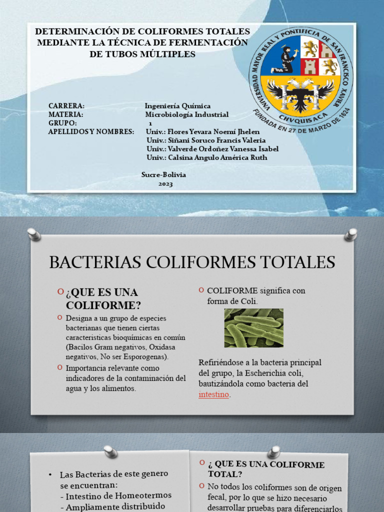 Determinacion de Coliformes DIAPOS-1 | PDF | Microbiología | Biología