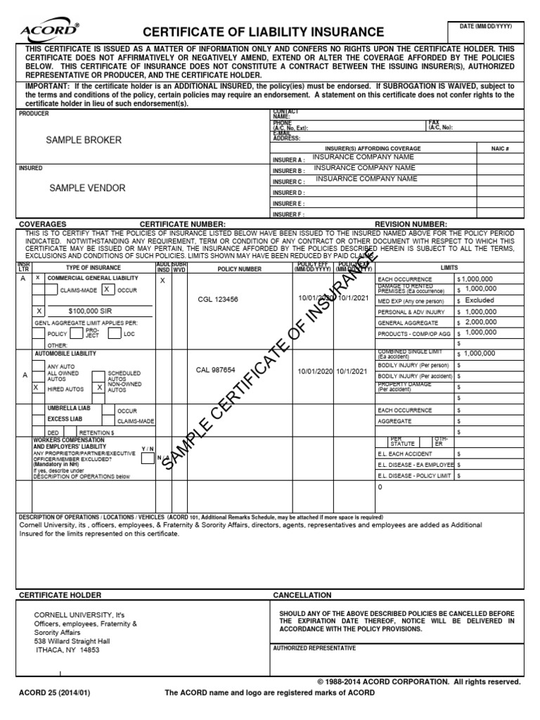 OSFL-coi - Sample | PDF | Insurance | Liability Insurance